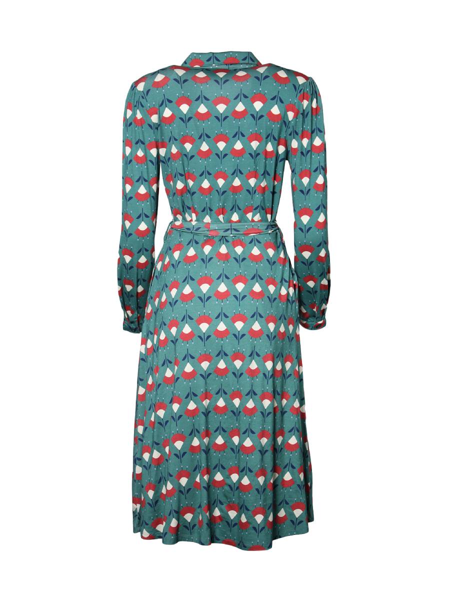 Circus 1940s Style Jersey Dress Green Fromage Print