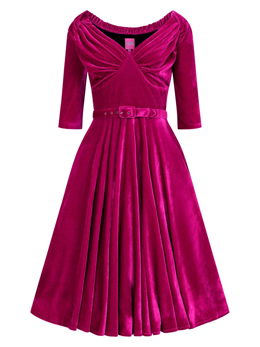 Glamour Bunny Marilyn Swing Dress Magenta Velvet